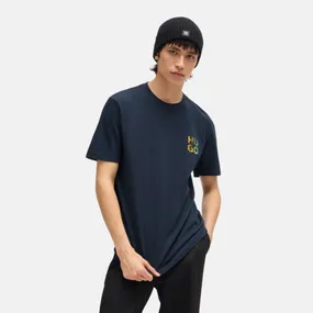 HUGO | Áo thun cotton họa tiết in logo xếp lớp