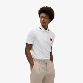 HUGO | Áo thun polo cotton piqué slim fit có logo màu đỏ
